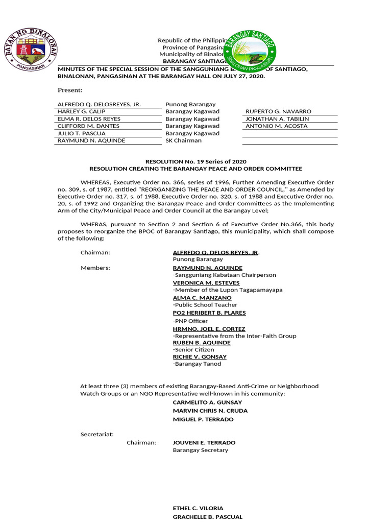 2.1 - Resolution Constituting The BPOC | PDF | Government