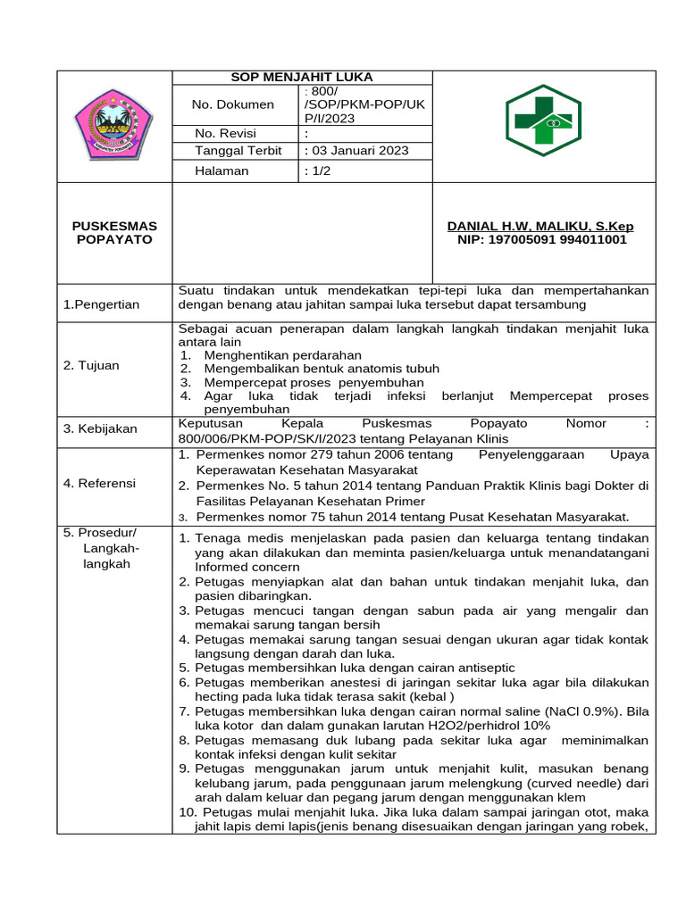 SOP Tindakan Menjahit Luka | PDF
