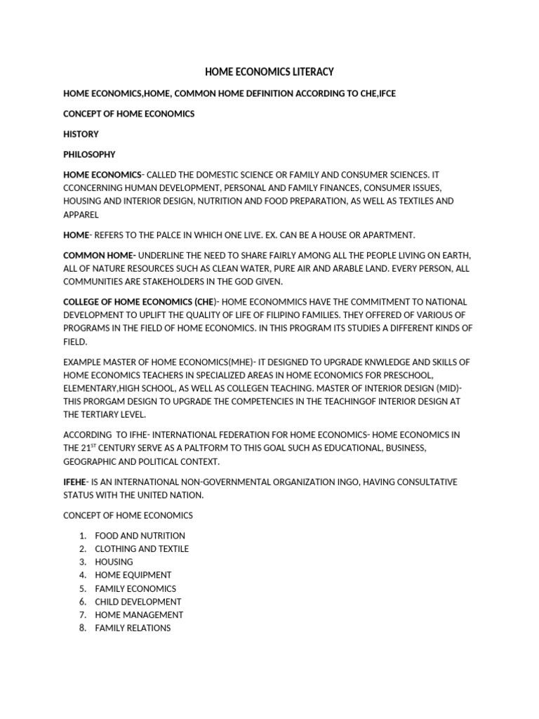 Home Common Homehome Economics Literacy | PDF