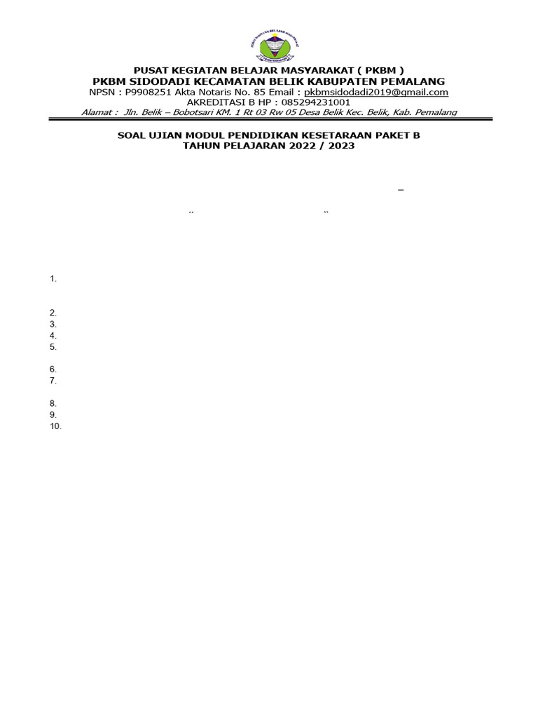 Prakarya Kelas 7 Ujian Modul 1 Dan 2 Paket B | PDF