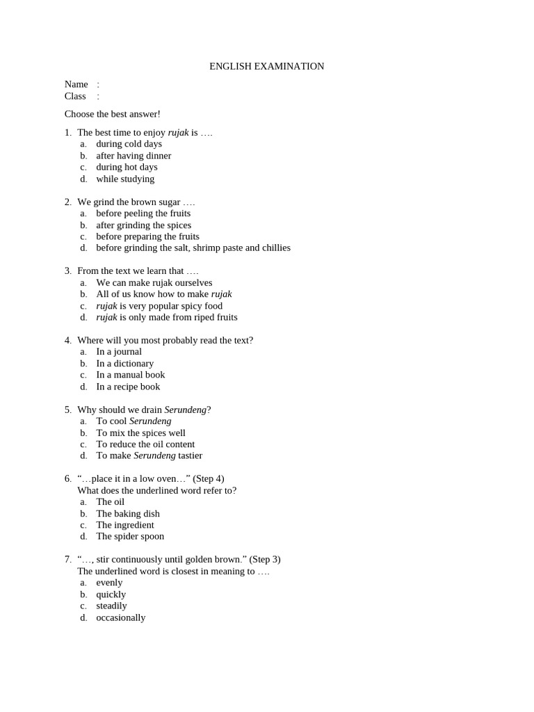 ENGLISH EXAMINATION | PDF