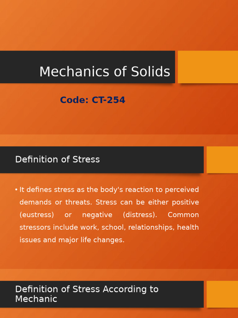 Lec.1 Mechanics of Solids (Stress&Strain) | PDF | Elasticity (Physics ...