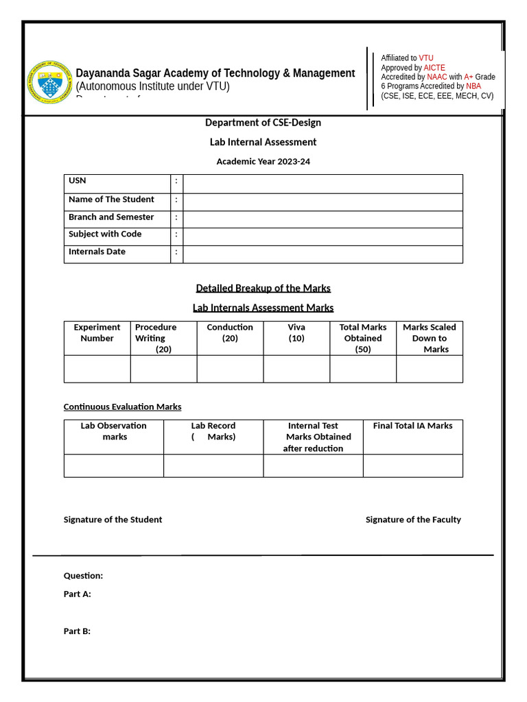 DSATM Lab Internals Sheet | PDF