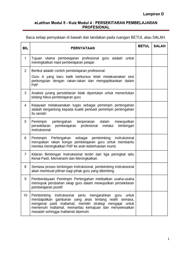Elatihan Modul 5 - Kuiz Modul 4 | PDF