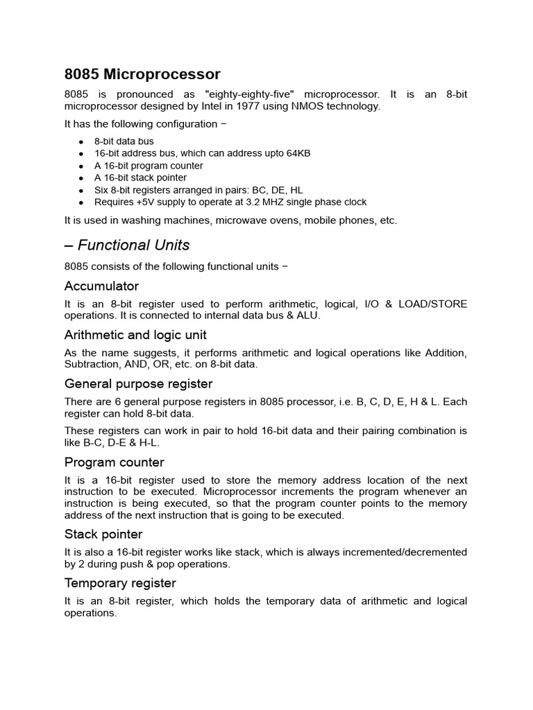 8085 Microprocessor - Notes | PDF | Central Processing Unit | Computers