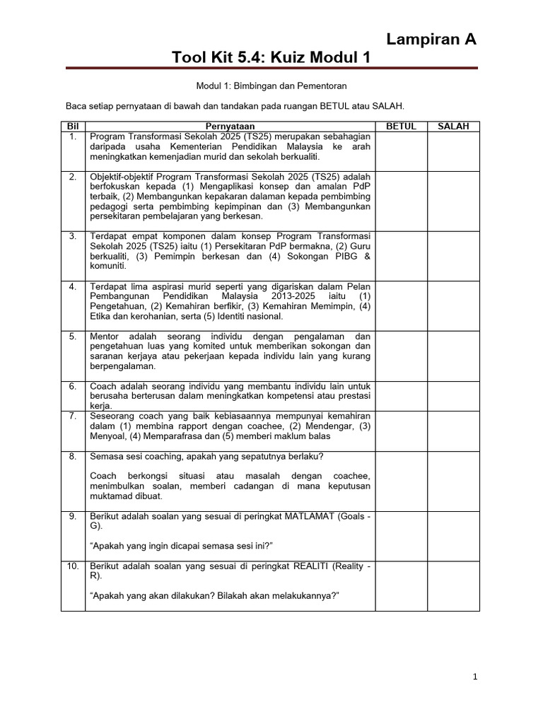 Tool Kit 5.4 - Kuiz Modul 1 | PDF