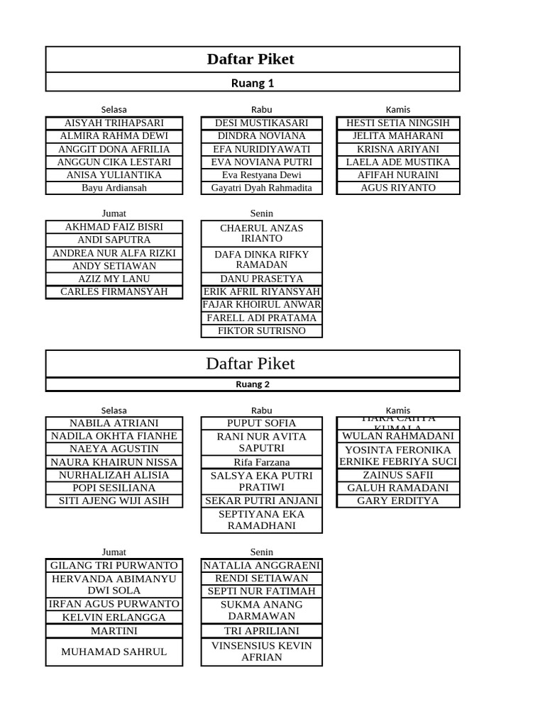 Daftar Piket Ujian | PDF