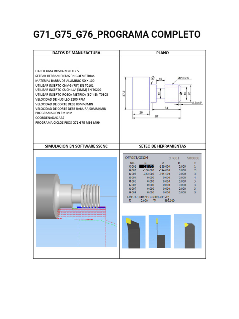 4 - G71 - G75 - G76 - Programa Completo CNC | PDF