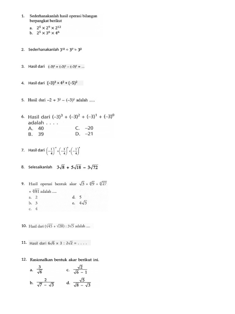 Soal Persiapan STS Gasal Kelas 8 2024 - 2025 - Bilangan Berpangkat Dan Bentuk Akar | PDF