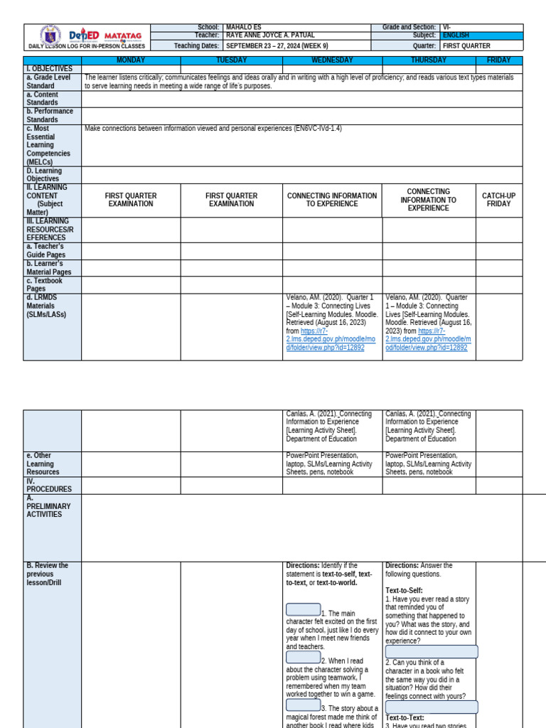 G6 Q1W9 DLL ENGLISH (MELCs) | PDF G6 Q1W9 DLL ENGLISH (MELCs) | PDF