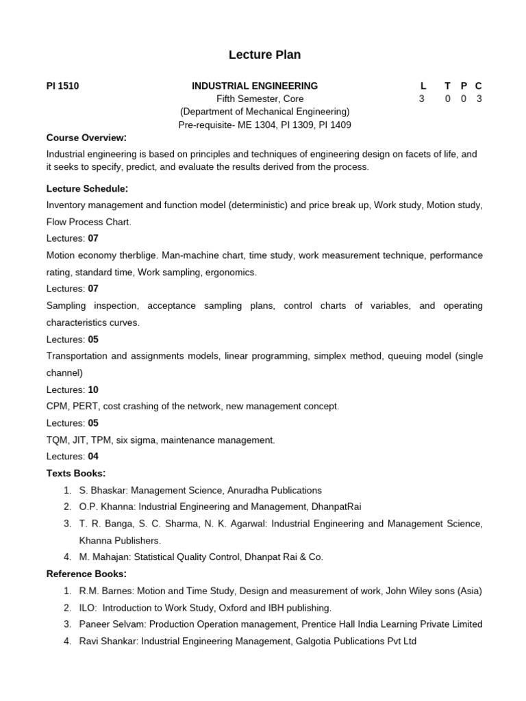 Lecture Plan_PI1510 | PDF