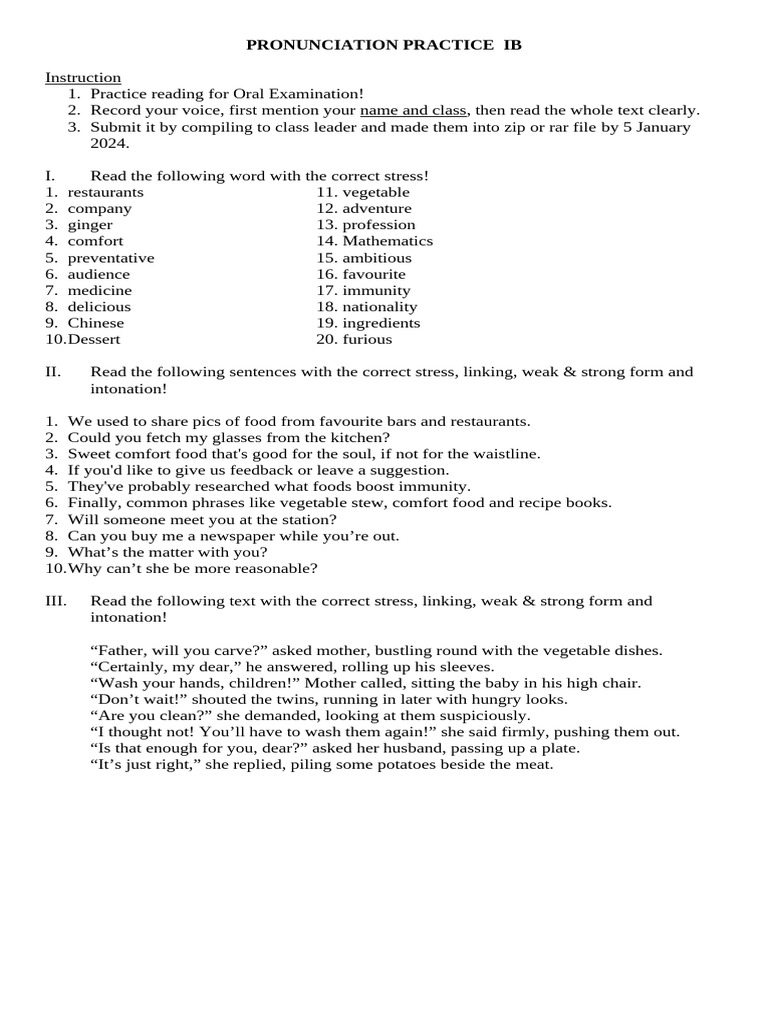 Pronunciation Oral Exam Ib 2023 | PDF