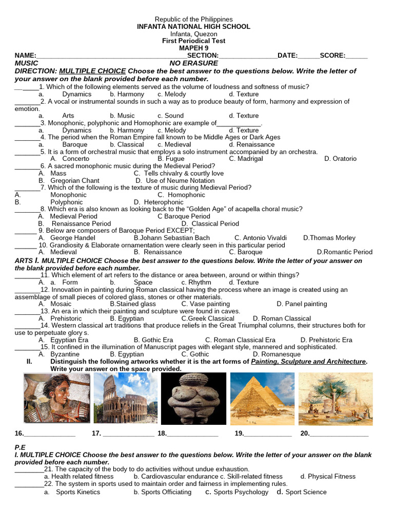 1st Periodical Test Questionnaire | PDF | Baroque Music | Art