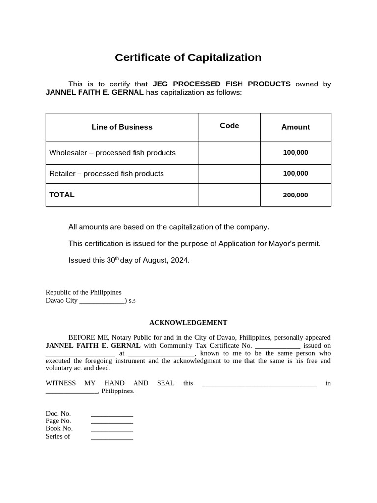 Certificate of Capitalism | PDF