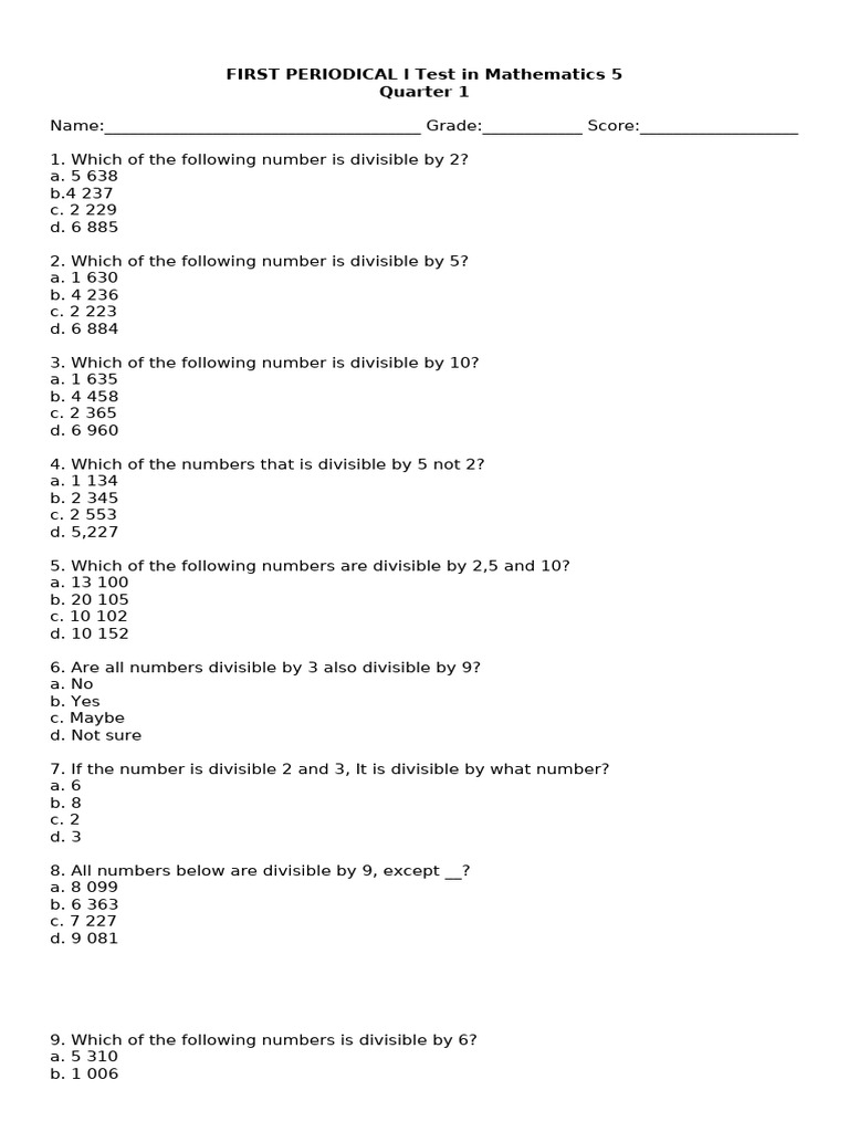 Math 5 First Periodical Test Q1 | PDF | Elementary Mathematics | Arithmetic