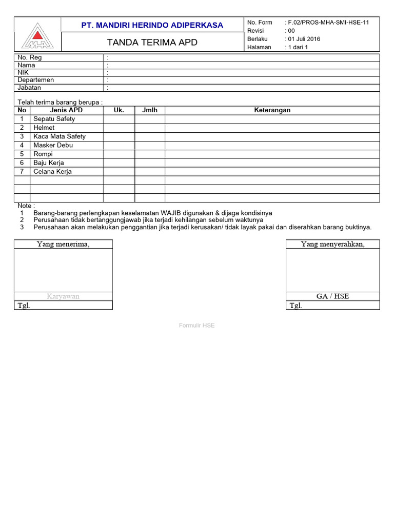 Tanda Terima APD | PDF