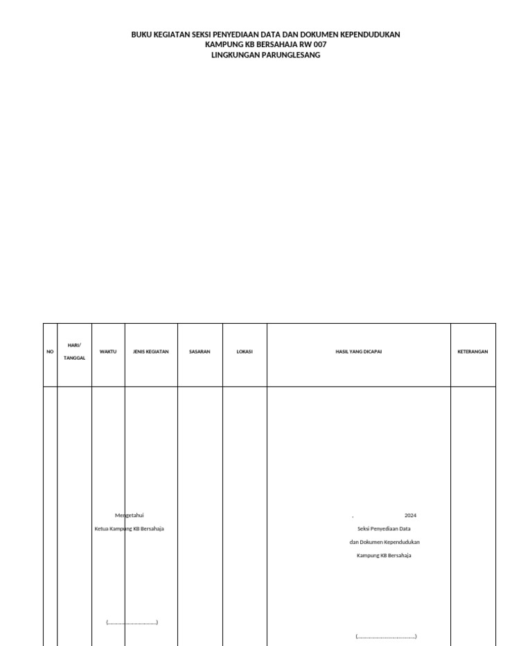 Buku Kegiatan Seksi Data | PDF