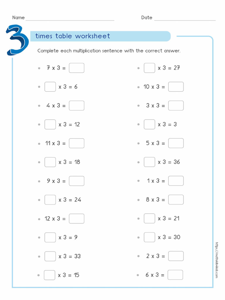 3 Times Table Practice - Challenge Worksheet - 10225f - Challenge ...
