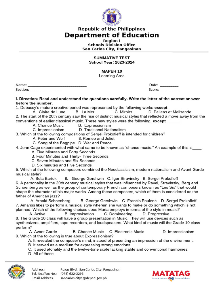 Summative Test 10 | PDF