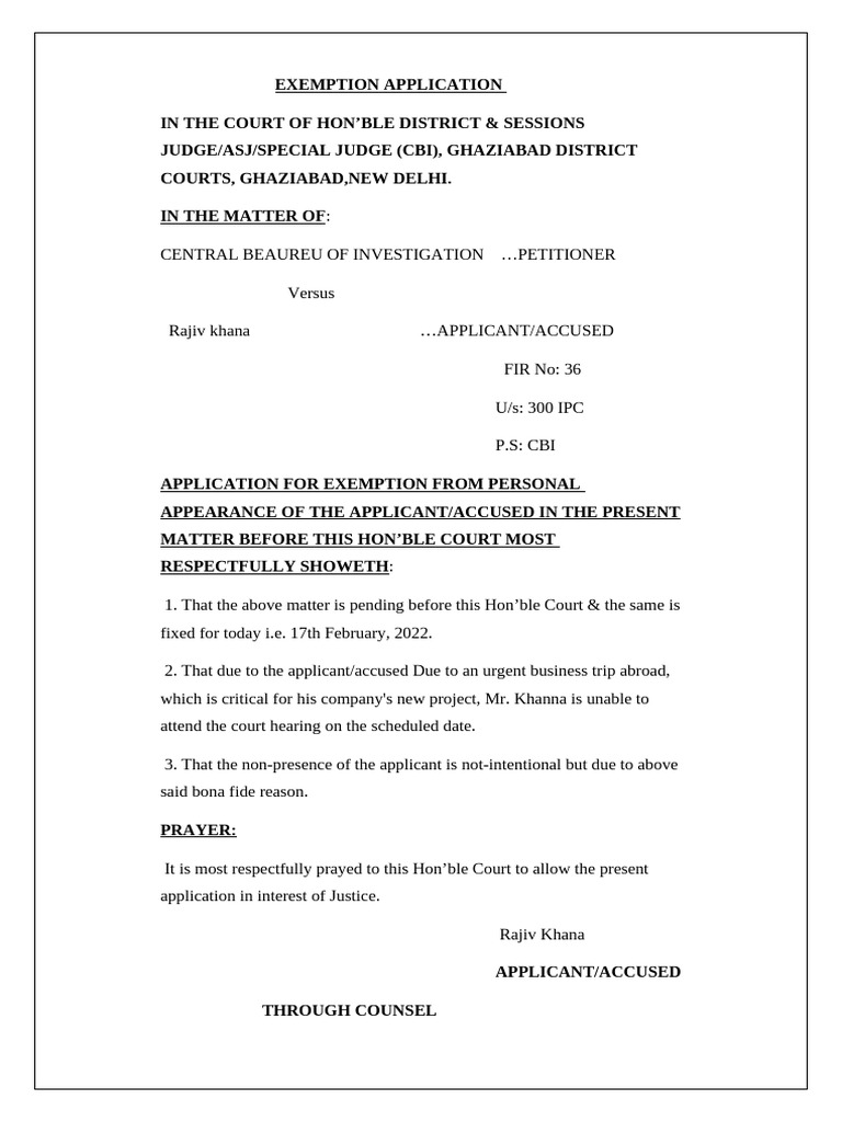 Exemption Application | PDF