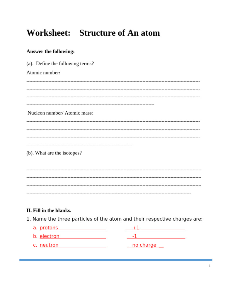 Worksheet Structure Of An Atom G 8 Chem Pdf