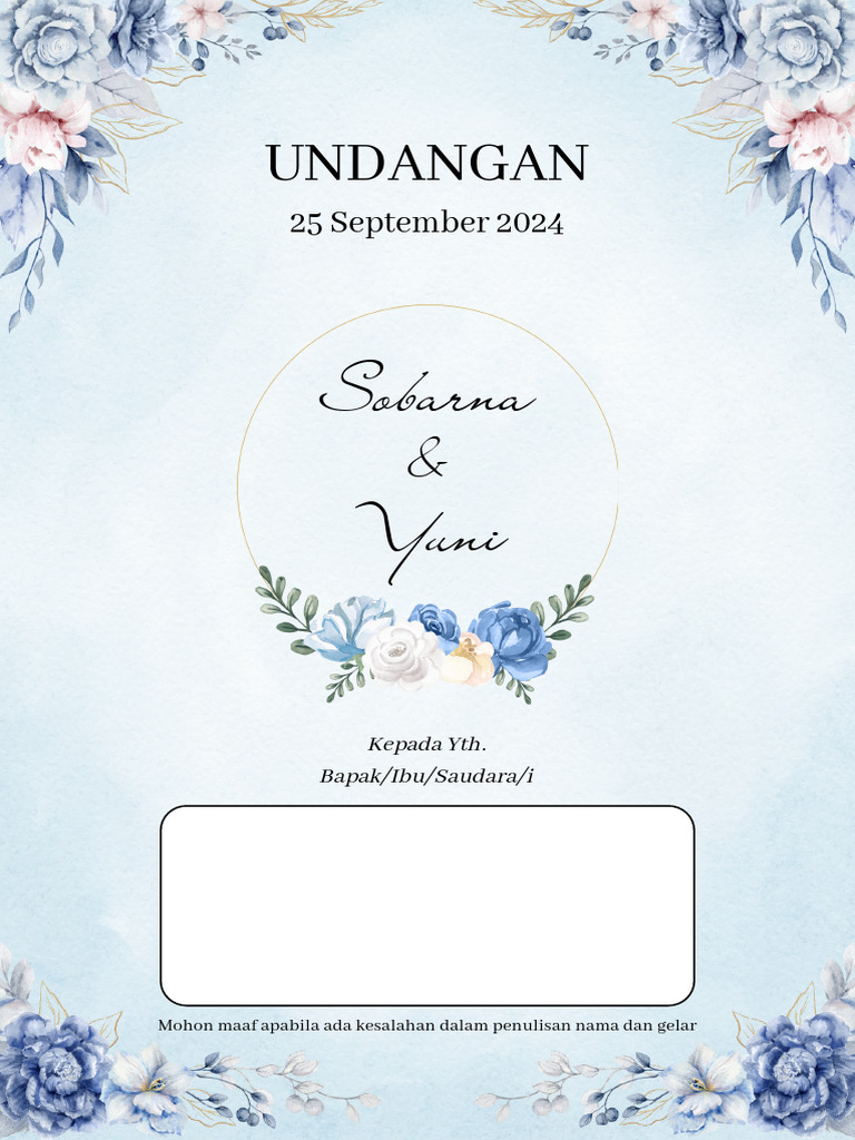 Biru Putih Elegan Estetik Undangan Pernikahan | PDF