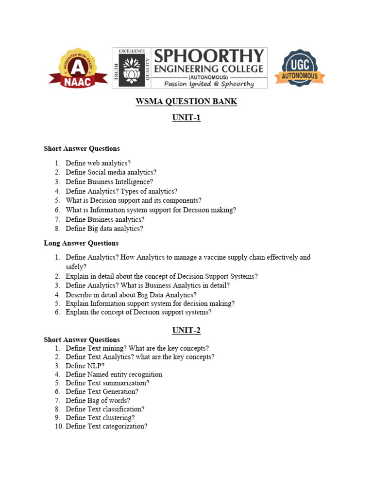 Wsma Imp Questions | PDF