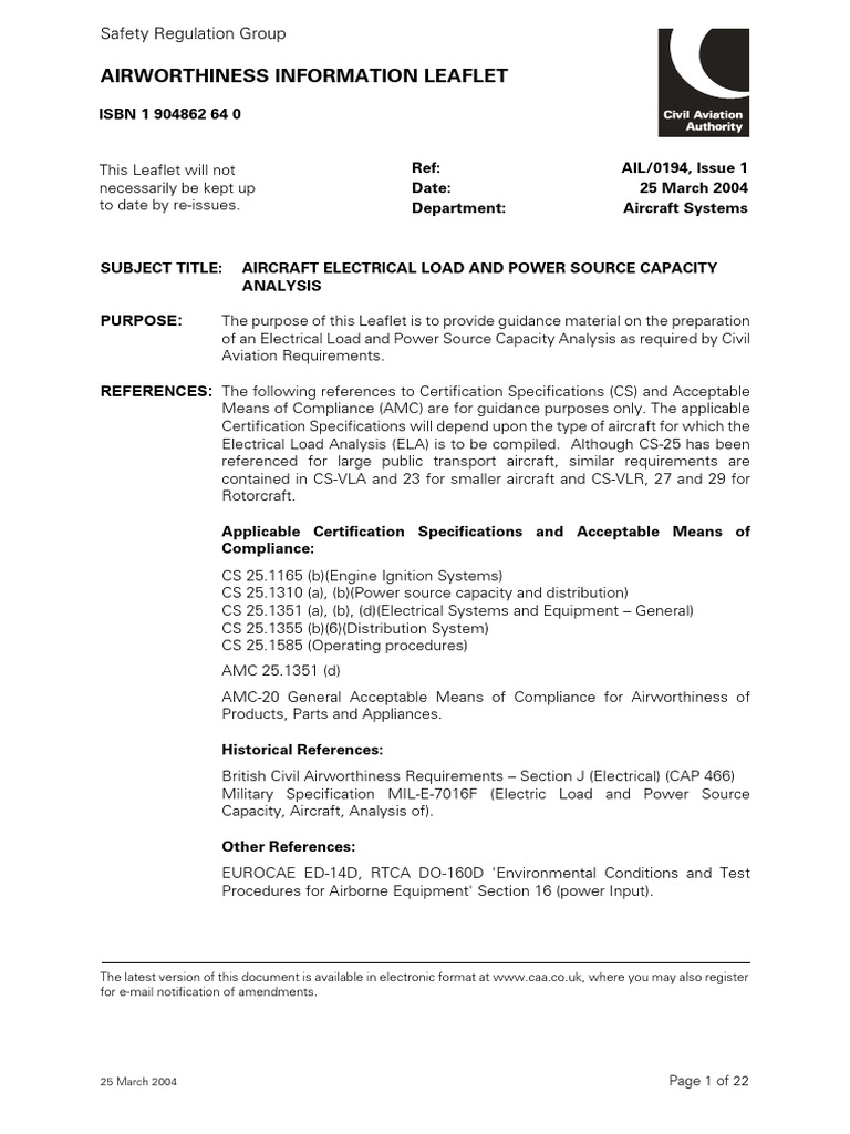 Aircraft Electrical Load Analysis | PDF