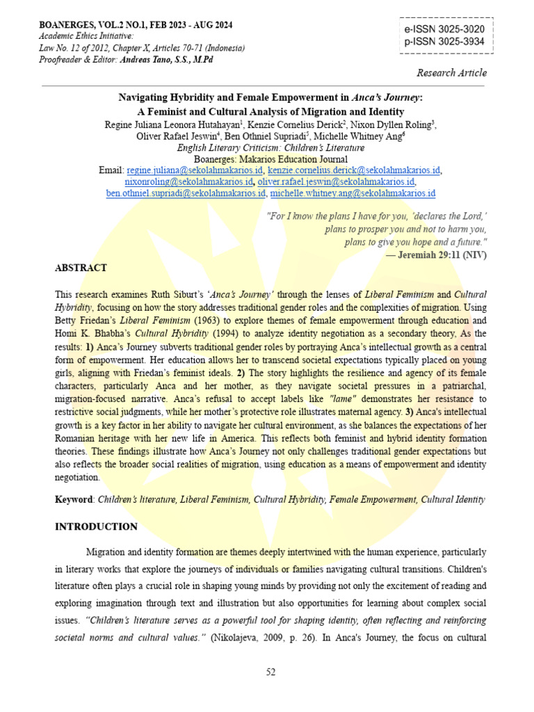 Navigating Hybridity and Female Empowerment in Anca's Journey: A ...