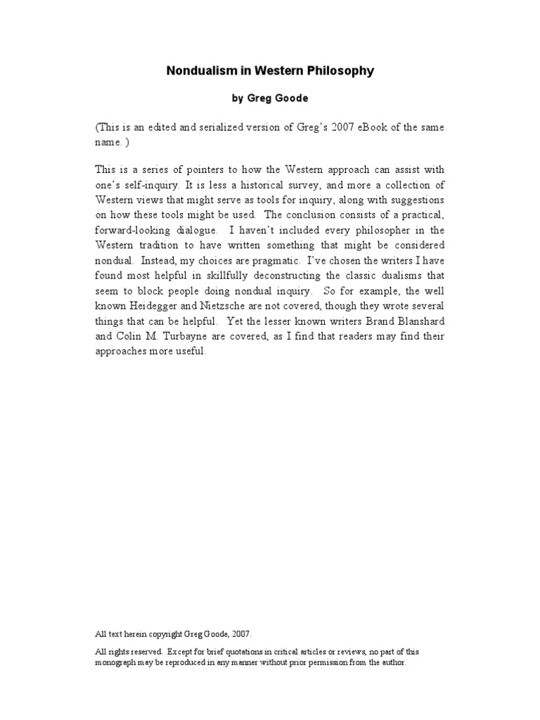 Non Duality Western Phil - Greg Goode | PDF | Monism | Idealism