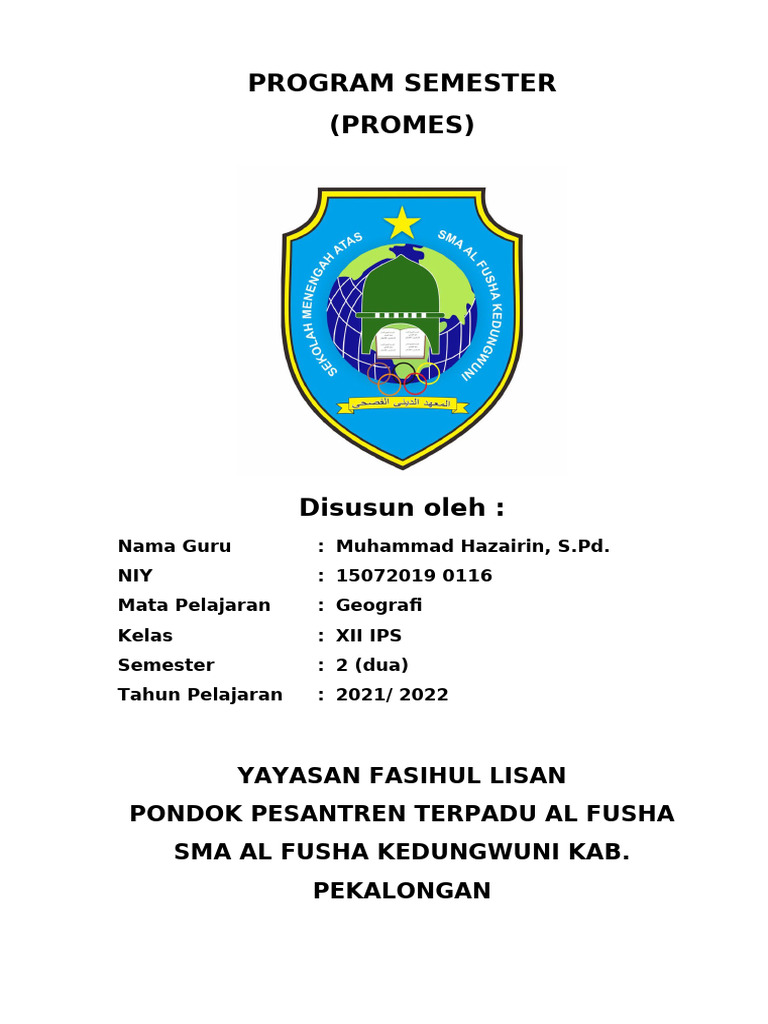 Promes Geografi SMA Al Fusha Kedungwuni | PDF