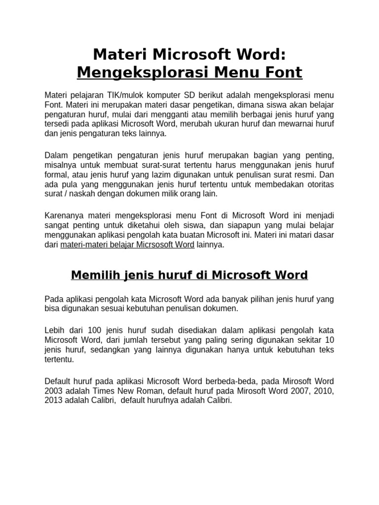 Materi Microsoft Word KLS 4 SD | PDF