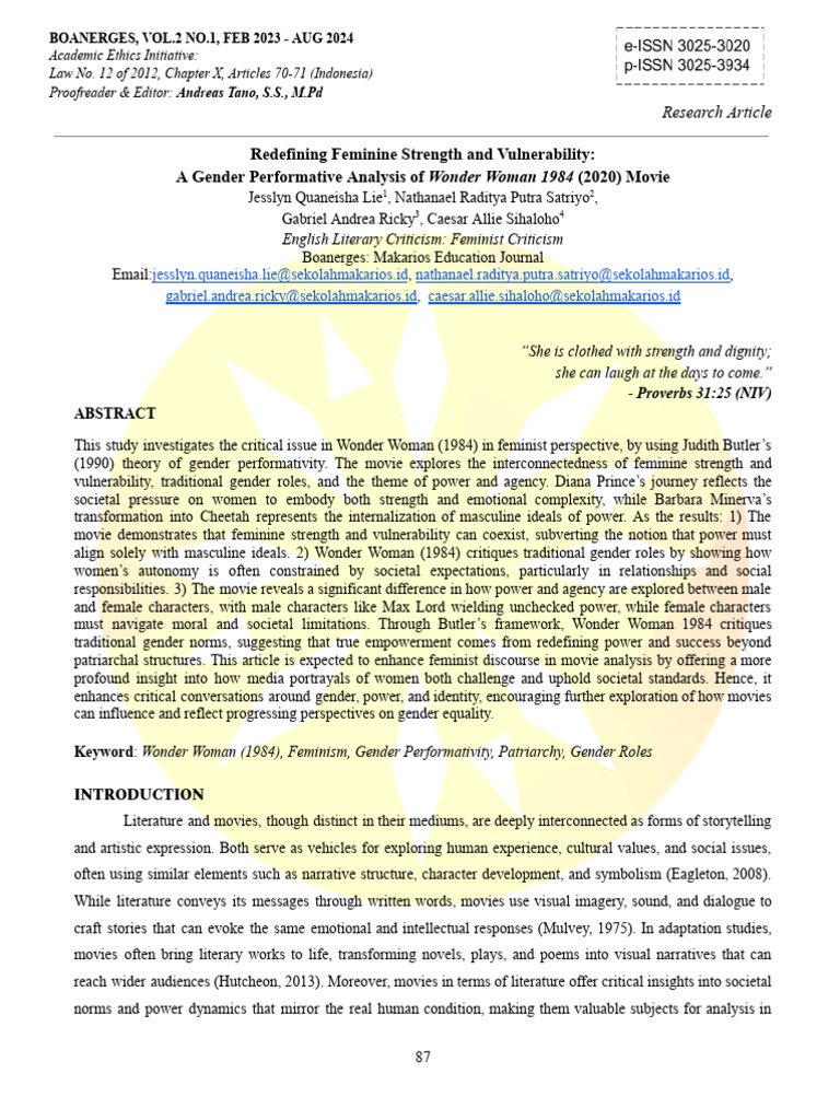 Redefining Feminine Strength and Vulnerability: A Gender Performative ...