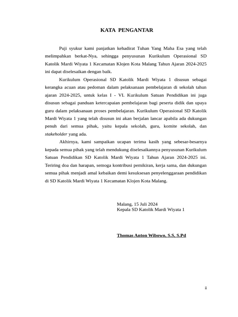 Kata Pengantar, Daftar Isi KOSP | PDF