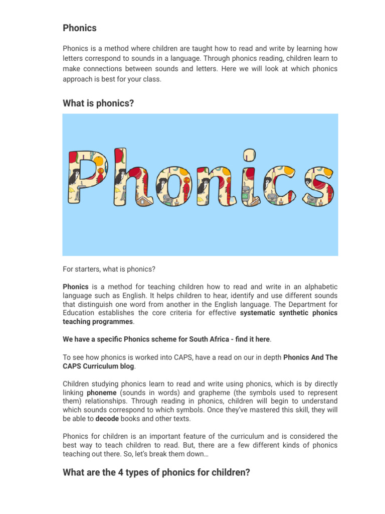 Phonics - Phonics Approach - Types of Phonetics Teaching | PDF