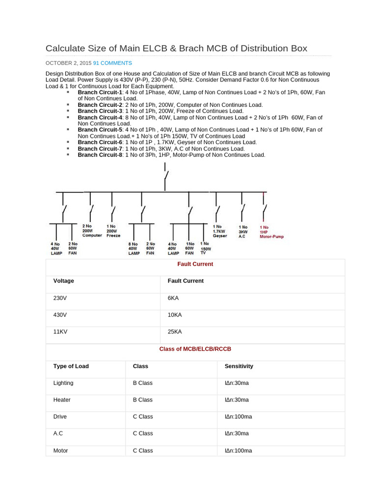 Calculate Size of Main ELCB | PDF
