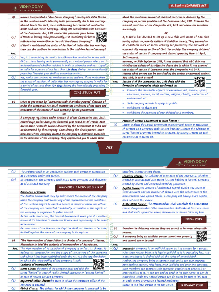 Companies Act Question Bank | PDF