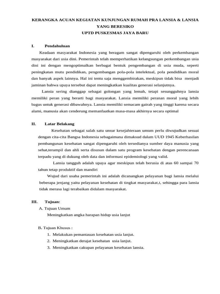 KAK Kunjungan Lansia 2023 | PDF