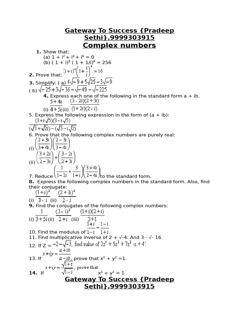 Complex Numbers Assignment | PDF