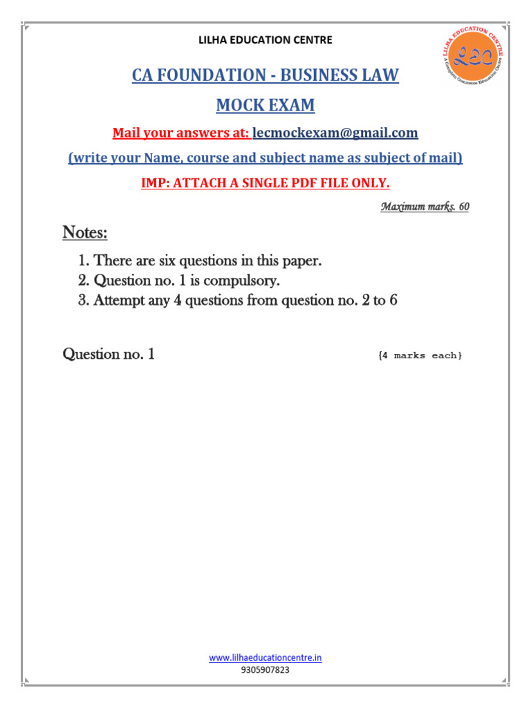 CA Foundation Business Law Question Paper | PDF