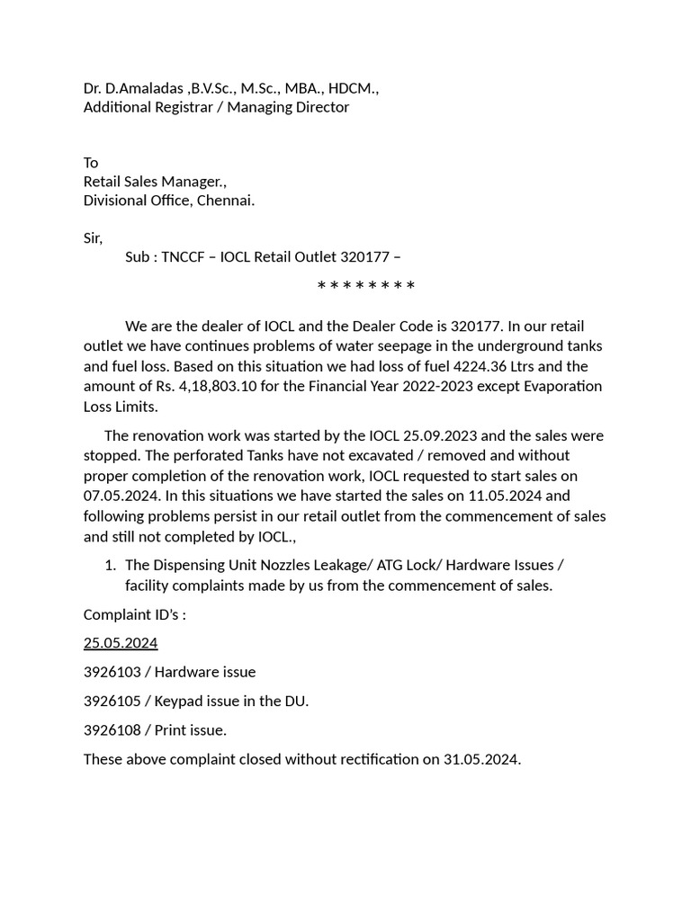 We Are The Dealer of IOCL and The Dealer Code Is 320177 | PDF