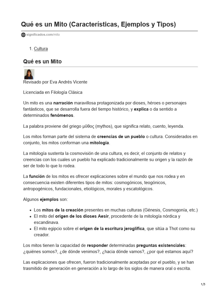 Qué Es Un Mito Características Ejemplos y Tipos | PDF