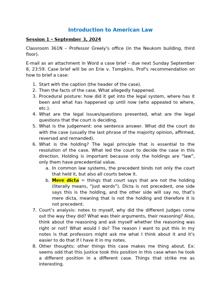 Introduction To American Law Notes | PDF