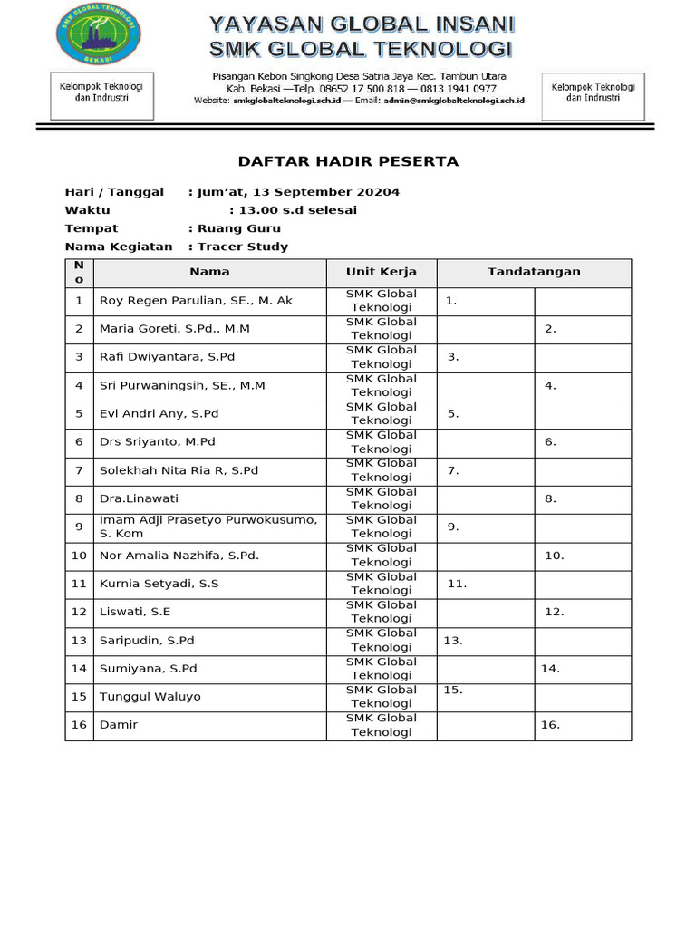 Daftar Hadir Master | PDF