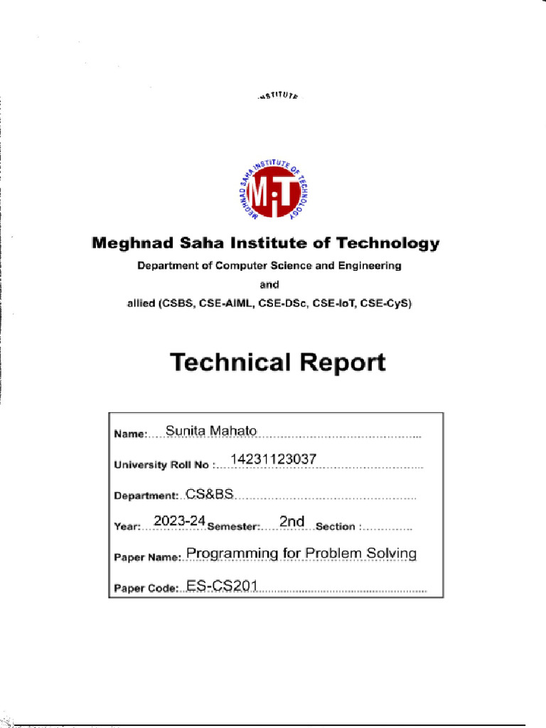 Sunita Mahato - 14231123037 - CSBS | PDF