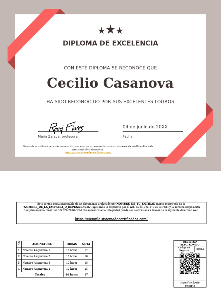 Diploma de Excelencia Con Cintas Rojas | PDF