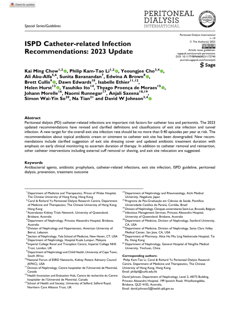 ISPD Catheter Related Infection Recommendations 2023 Update | PDF