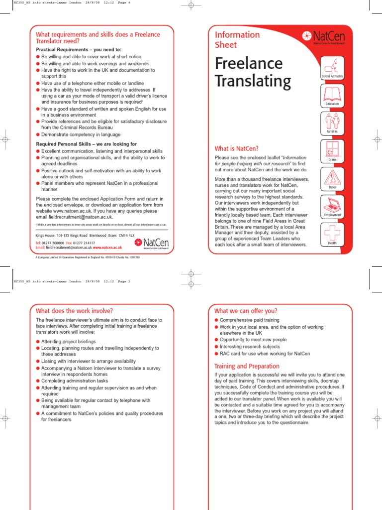 Freelance Translator Requirements at NatCen | PDF | Freelancer | Survey ...