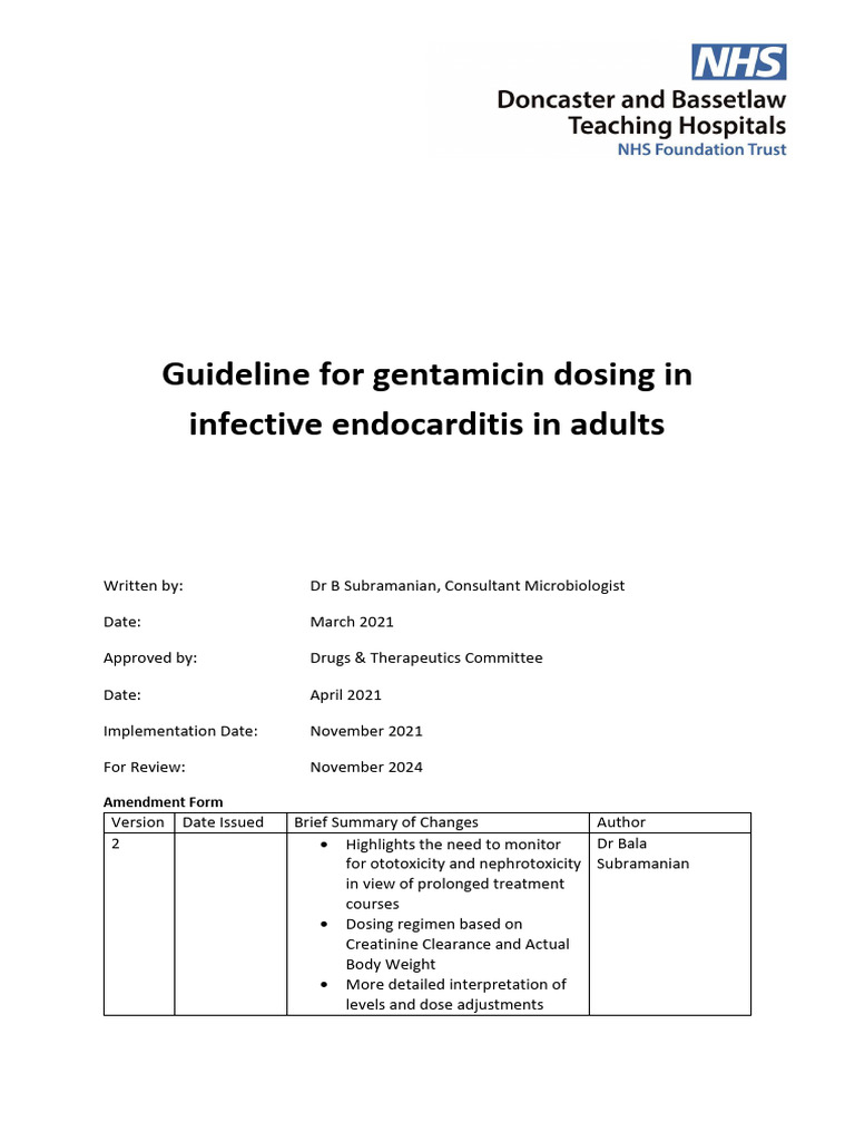 Gentamicin Dosing in Infective Endocarditis 2021 | PDF