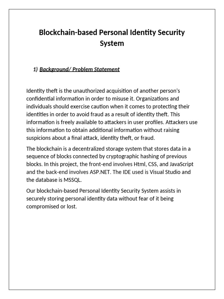Blockchain-Based Personal Identity Security System: 1) Background/ Problem Statement | PDF